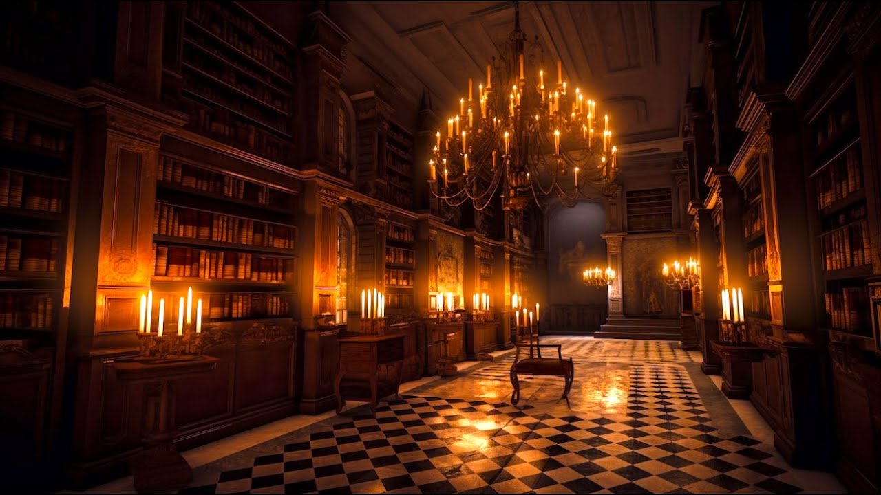 Haunted Library in Dark Castle on Rainy Night - Piano Music & Rain ...