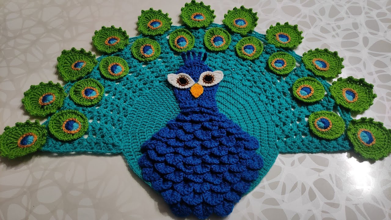 How to make crochet beautiful peacock doily part -3 - YouTube