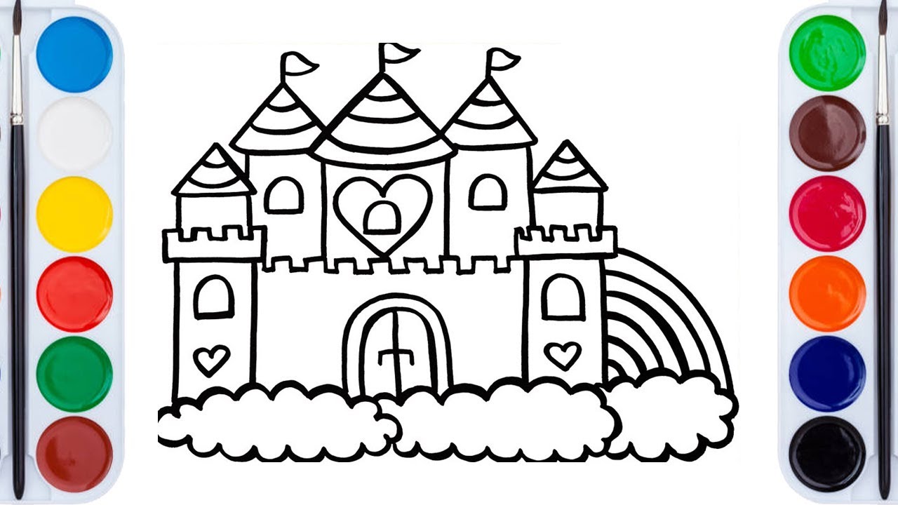 How To Draw A Castle Drawing And Coloring A Cute Rainbow Castle ...
