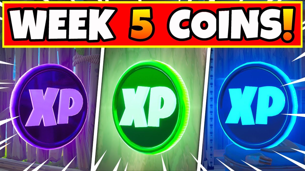 Fortnite Week 5 XP COINS LOCATIONS Guide! ALL Coins: Gold, Purple ...