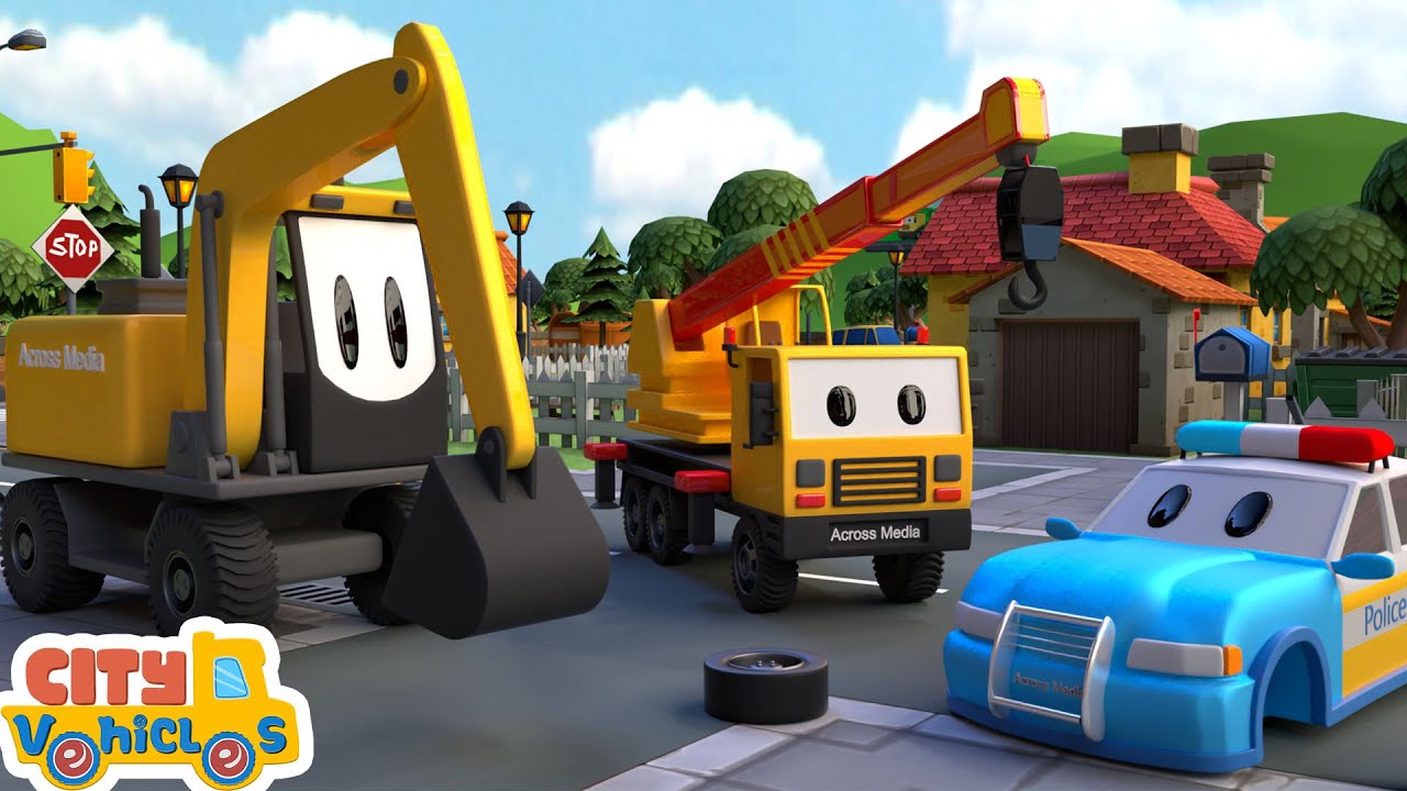 Construction Vehicles Assemble excavator, bulldozer and crane truck for ...