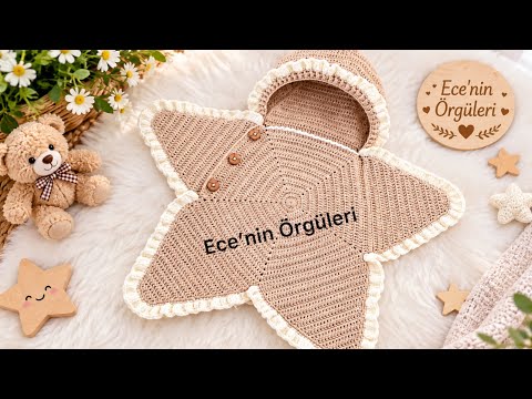 Fırfırlı Tığ işi Yıldız Tulum /0-6 ay /Ruffled Crochet Star Romper