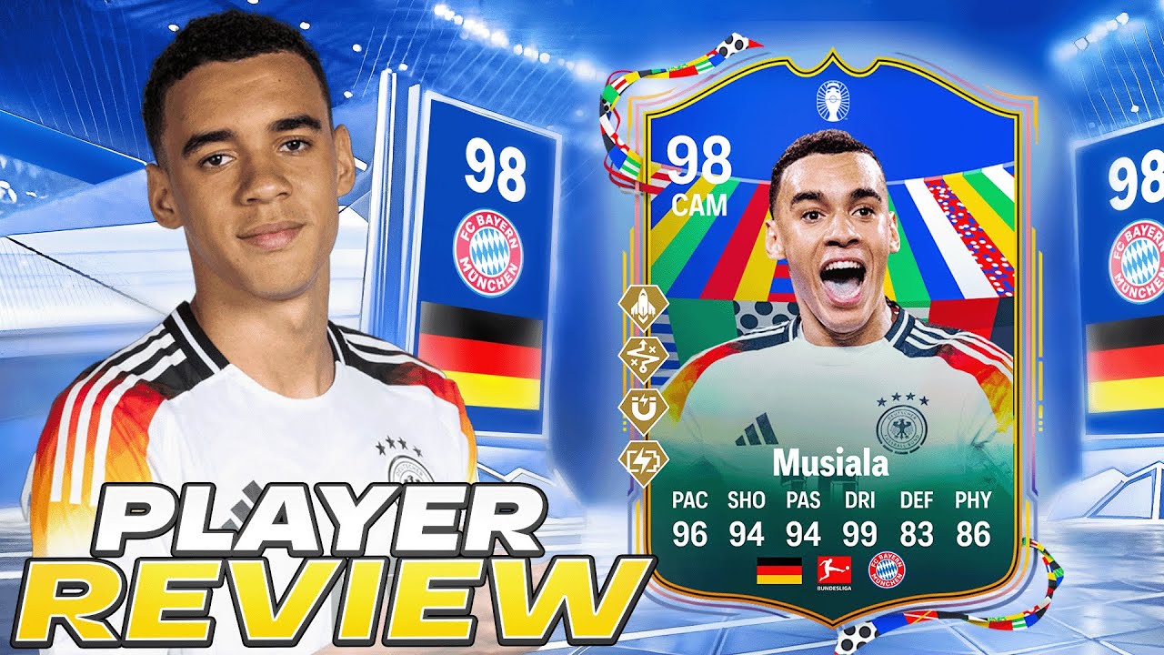 😳98 UEFA EURO TEAM OF THE TOURNAMENT MUSIALA PLAYER REVIEW - EA FC 24 ...