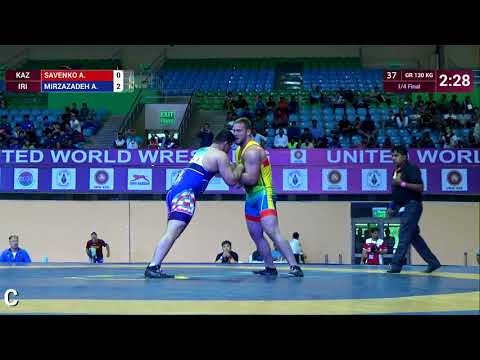 1/4 GR - 130 kg: A. SAVENKO (KAZ) v. A. MIRZAZADEH (IRI)