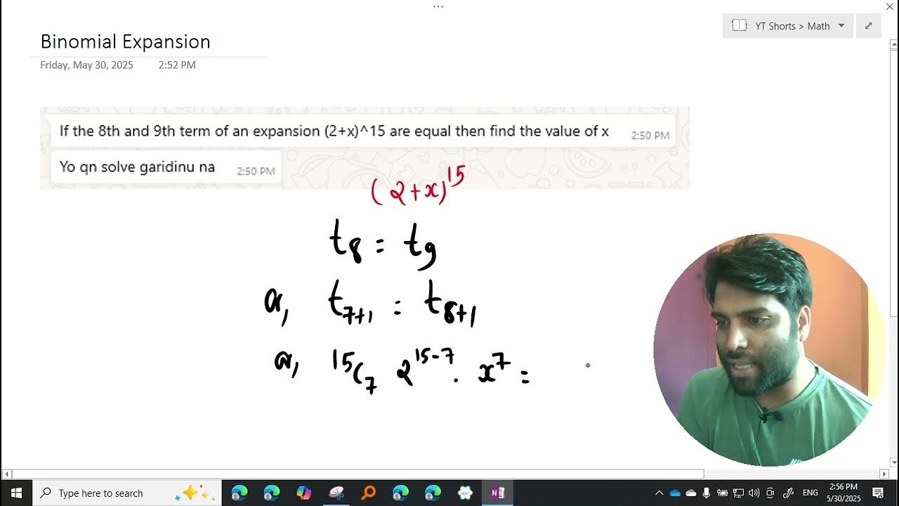 Solve (2 + x)^15: 8th and 9th Terms Equal | Binomial Expansion Problem | Super Hundred ...