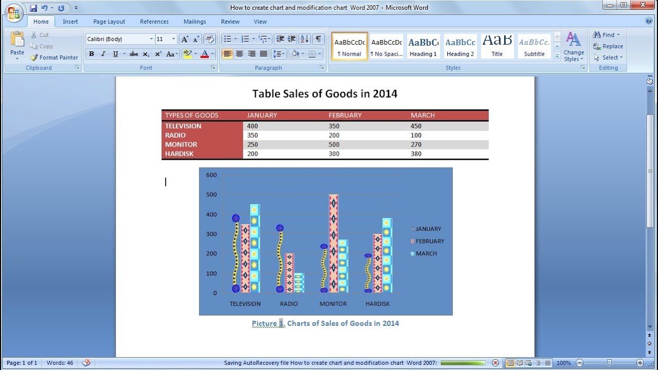 Microsoft word 2007 training | Creating a chart in word - YouTube