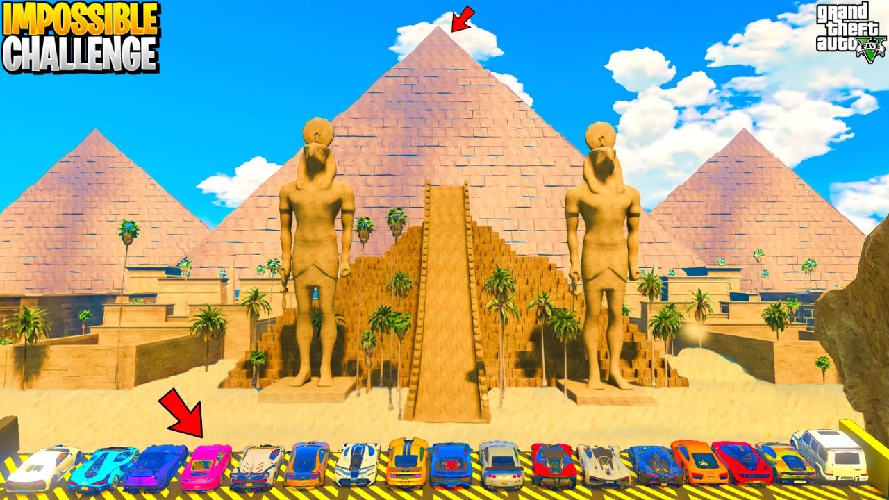 Supers Cars Vs BIGGEST PYRAMID JUMP CHALLENGE EVER in GTA! - YouTube