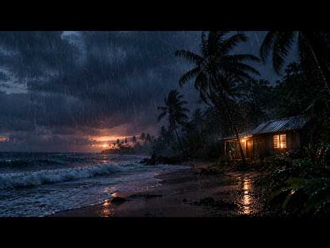 8 Hours of Rain Pouring on the Beach. No Ads. Waves, Thunder forr Sleep, Relaxation, Meditation Yoga