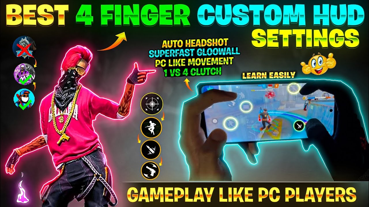 BEST 4 FINGER CUSTOM HUD IN FF | BETTER THAN PC PLAYERS | 4 FINGER CLAW ...