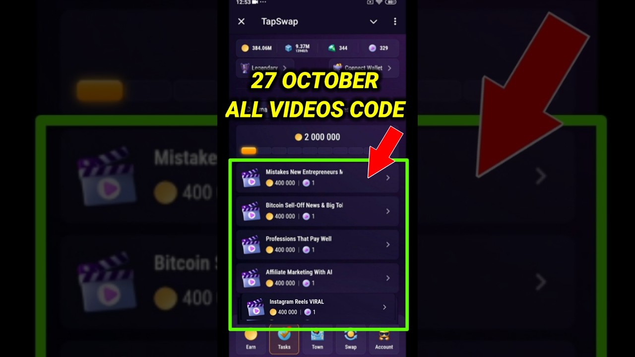TapSwap Today All YouTube Video Codes | TapSwap 27 October All Code ...
