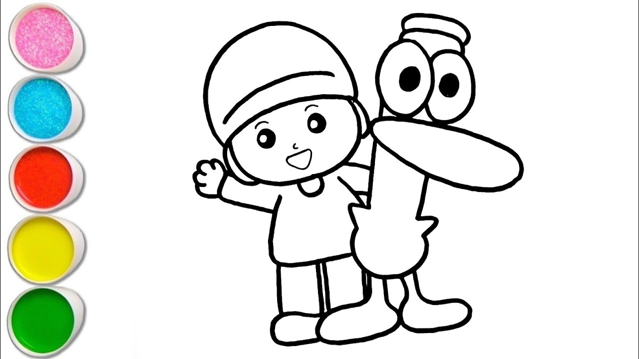 Cute Pocoyo Playing with Pato Drawing, Painting and Coloring For Kids ...