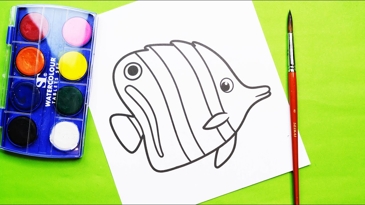 Painting Colorful Fish cartoon for kids with watercolor - YouTube