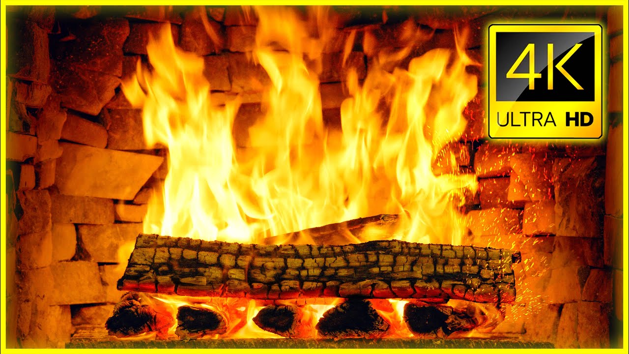 🔥 WARM FIREPLACE BURNING on Cold Night 🔥 Cozy Fireplace 4K & Crackling ...