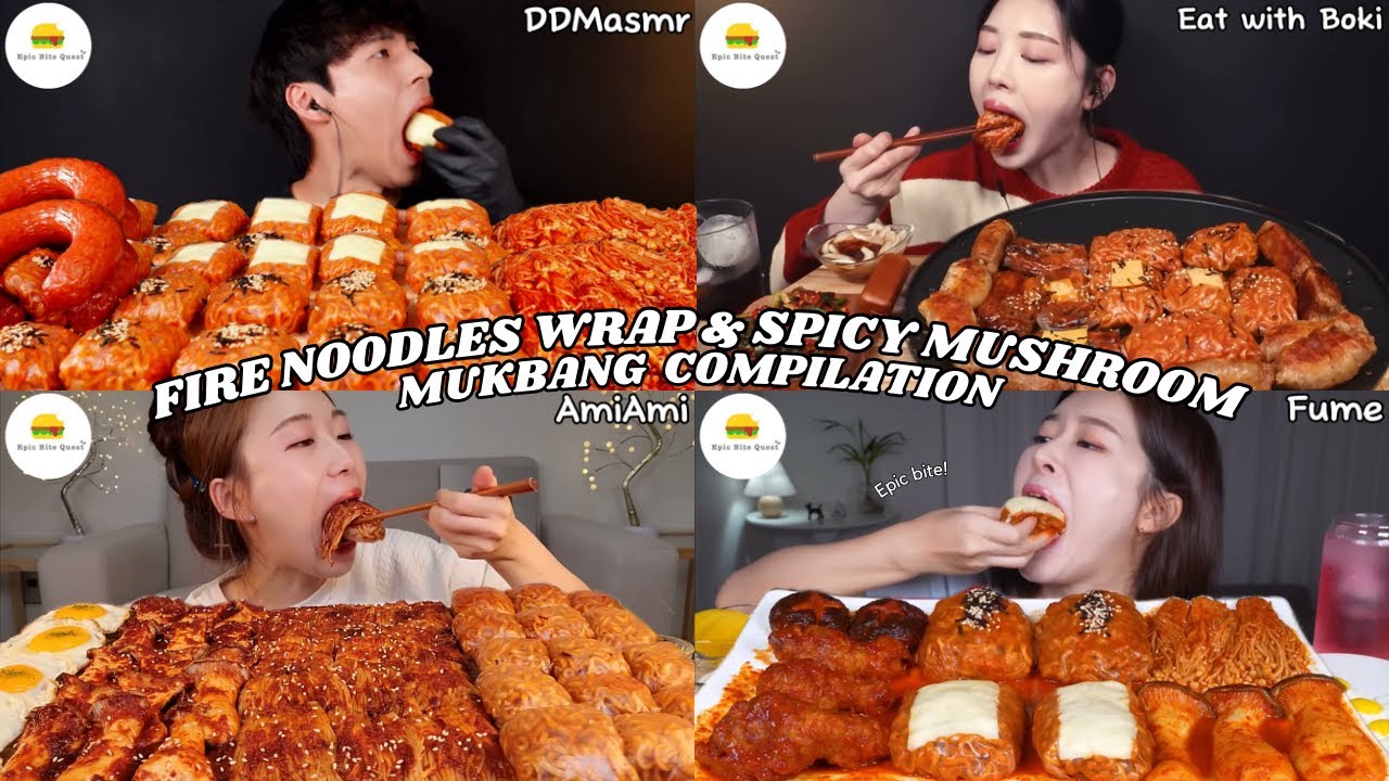 ASMR | FIRE NOODLES WRAP & SPICY MUSHROOM MUKBANG COMPILATION | EATING ...