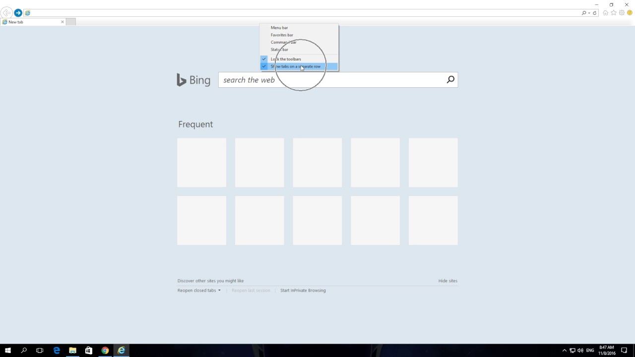 How to Disable Show tabs on separate row in Internet Explorer 11 - YouTube