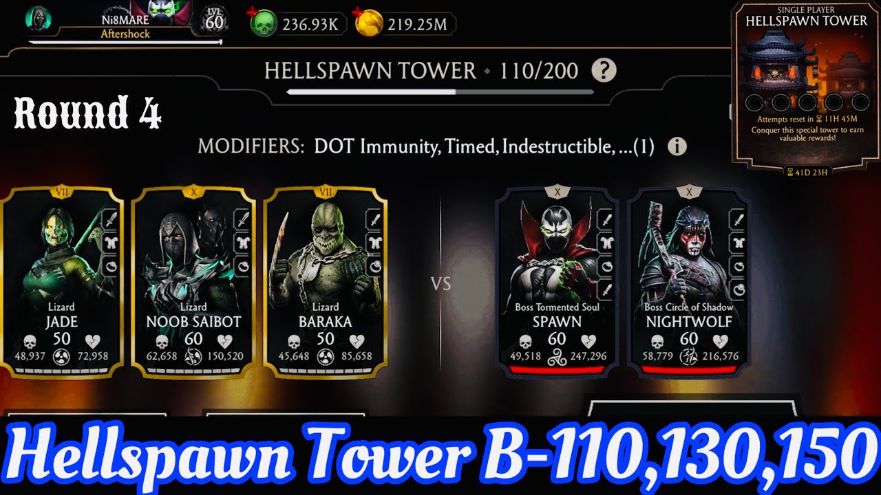 Hellspawn Tower Boss Battle 110, 130 & 150 Fight + Reward MK Mobile - YouTube