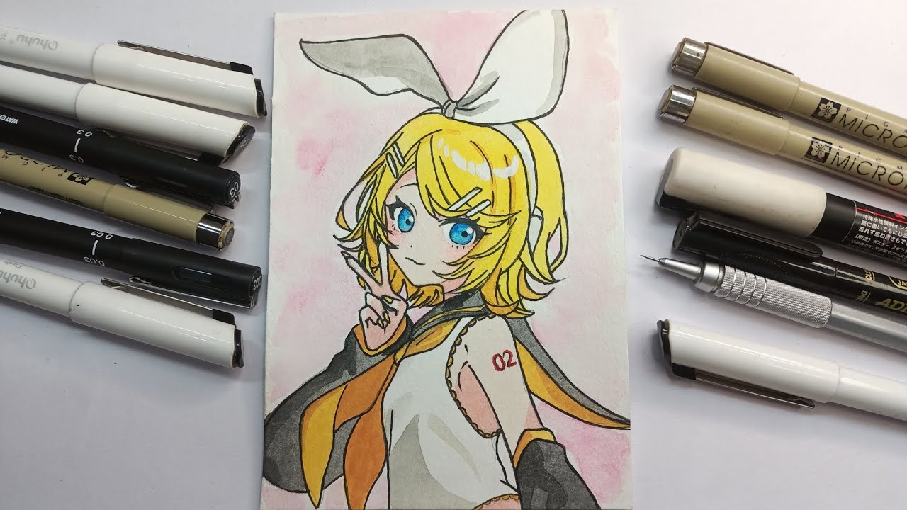 Kagamine Rin full colouring process || Watercolor - YouTube