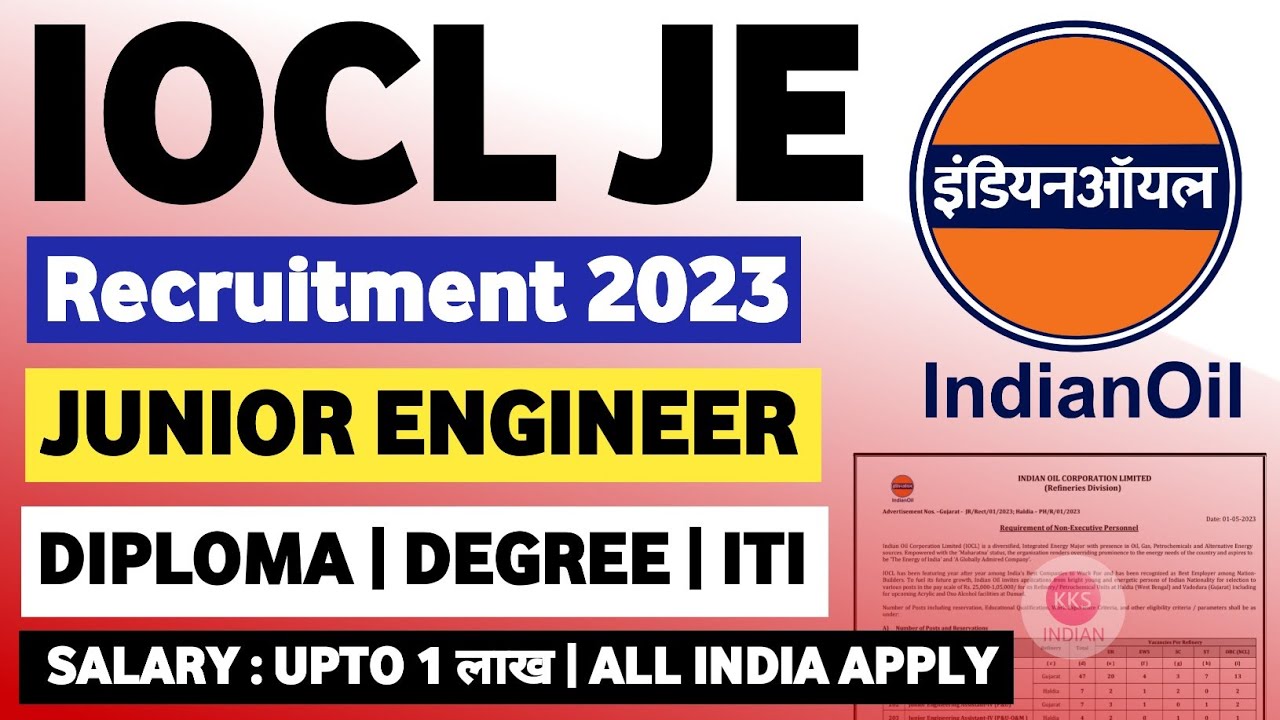 IOCL JE Vacancy 2023 | IOCL Junior Engineer Recruitment 2023 | IOCL Indian Oil New Vacancy 2023 ...