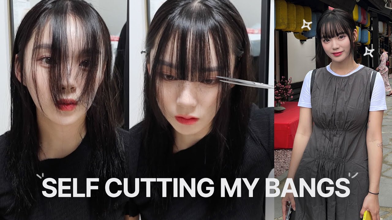 셀프 풀뱅 자르기 꿀팁 ️ 초간단 앞머리 고정하는 법 아이돌 앞머리 고정법일자 풀뱅소프트뱅앞머리 자르는법 Cuttung
