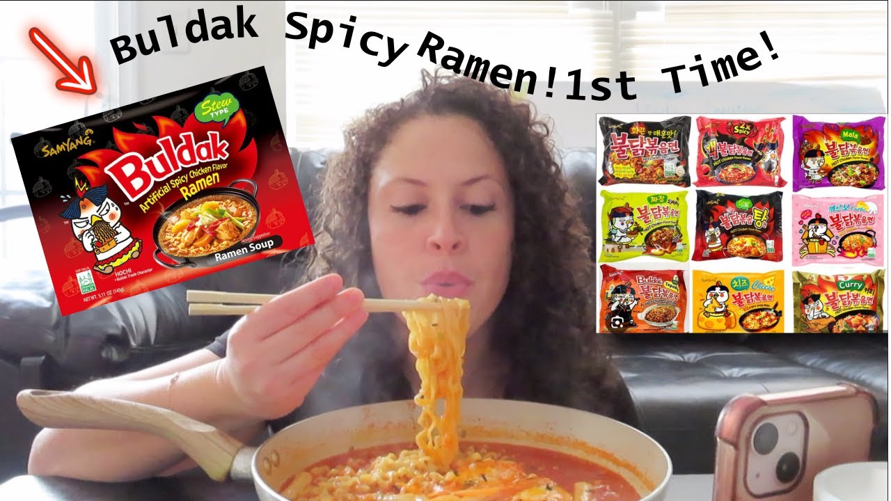 Eating Buldak Spicy Ramen For The 1st Time 🍜 🍜 🍜 - YouTube