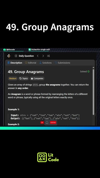 Leetcode 49 Group Anagrams Shorts Python Leetcodechallenge Coding Leetcode Youtube 