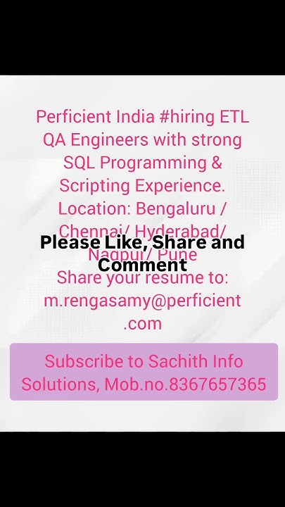 Perficient Hiring Etl Qa Engineer With Strong Sql Etltesting Qaengineer Sql Youtube