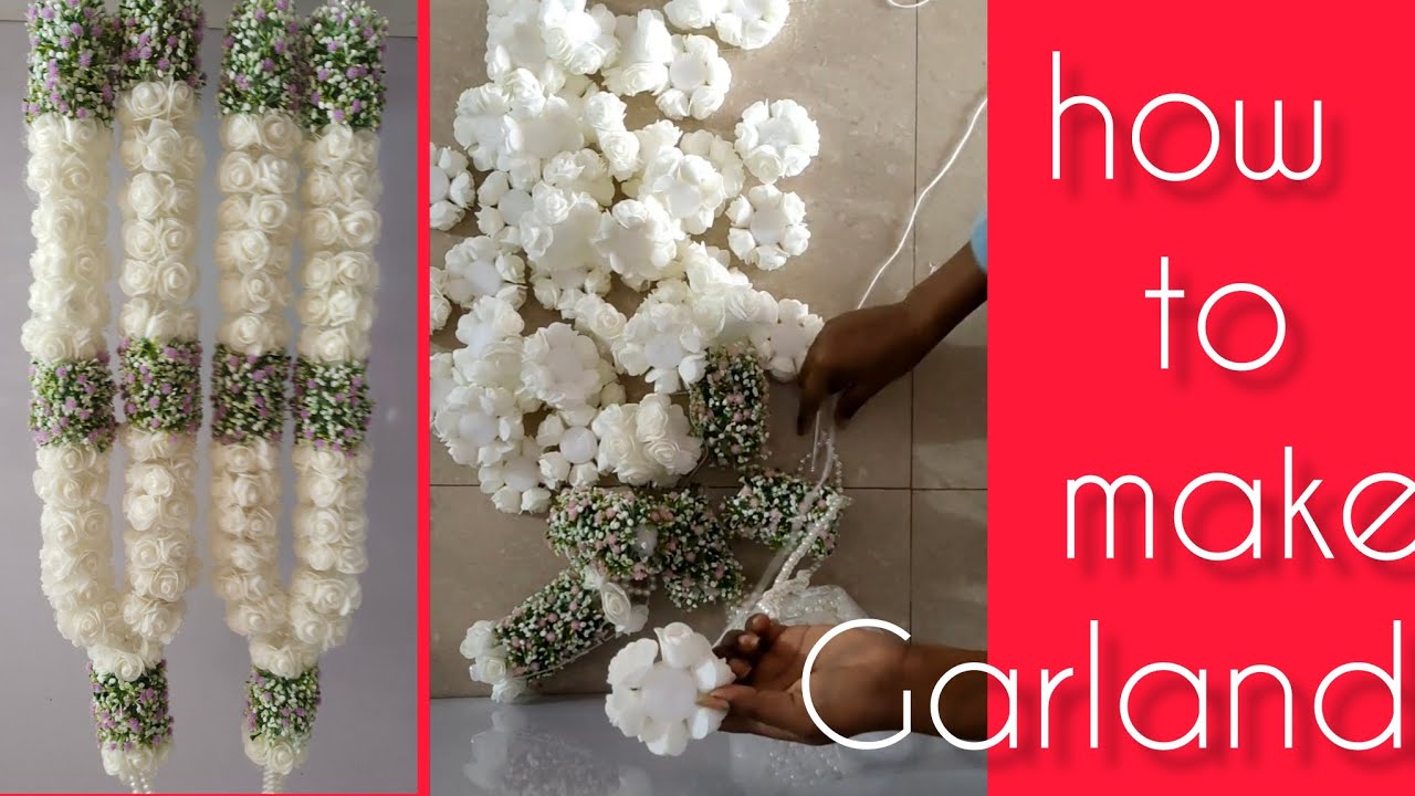 DIY Garland Making Step by Step | White Artificial Flower Mala - YouTube