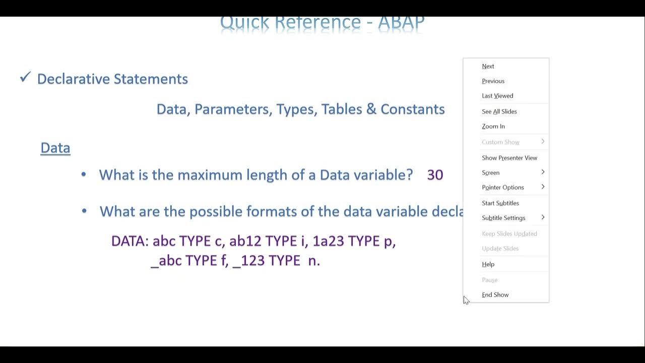 QR ABAP 1 - Declarative Statements DATA - YouTube