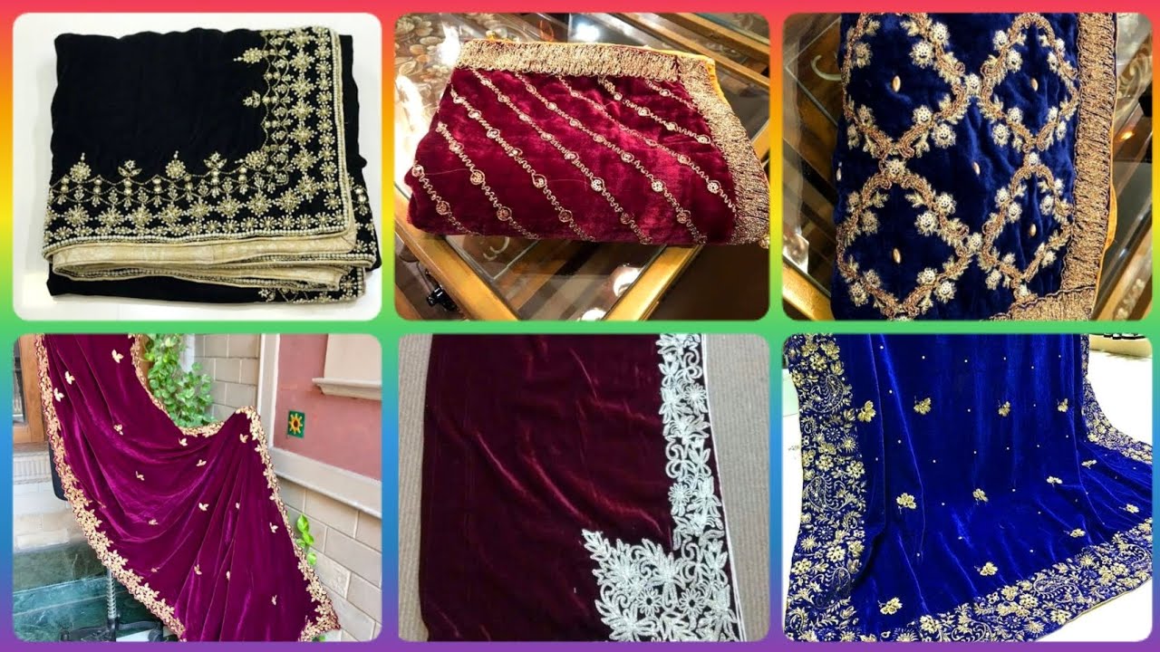 Winter Velvet Shawls || Latest Shawl designs 2024 || Winter Shawl ...