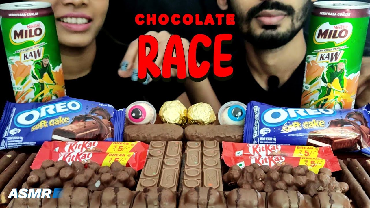 ASMR CHOCOLATE RACE | OREO CAKE, KIT KAT, MILO DRINK, FERRERO ROCHER ...