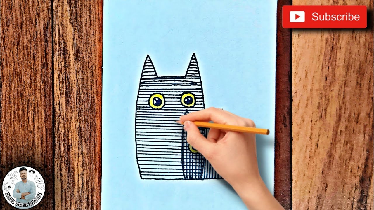 Overlapping lined MOM and BABY cat with yellow eyes | illusion drawing ...