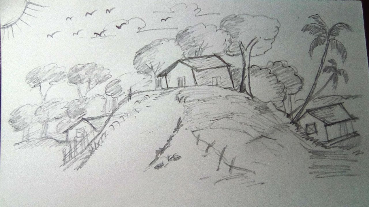 how to draw a simple scenary - YouTube