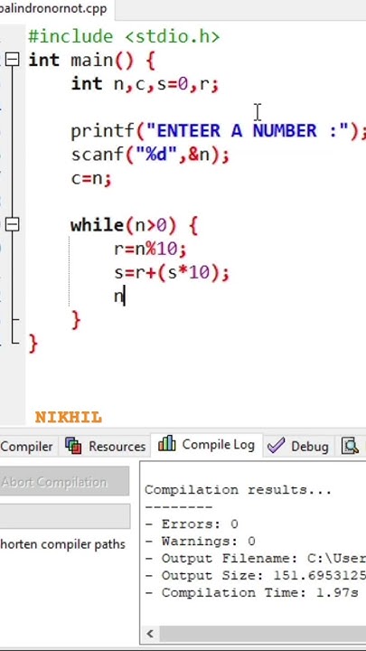 Check a Number is Palindrome or Not C Language || #programming #coding #shorts - YouTube