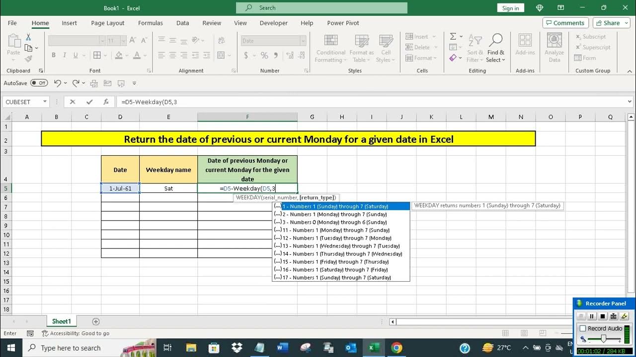 Return The Date Of Previous Or Current Monday For A Given Date In Excel return-the-date-of-previous-or-current-monday-for-a-given-date-in-excel