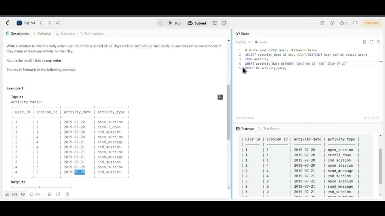 LeetCode 1141: User Activity For Past 30 Days |Top SQL Interview Questions Explained in Hindi ...