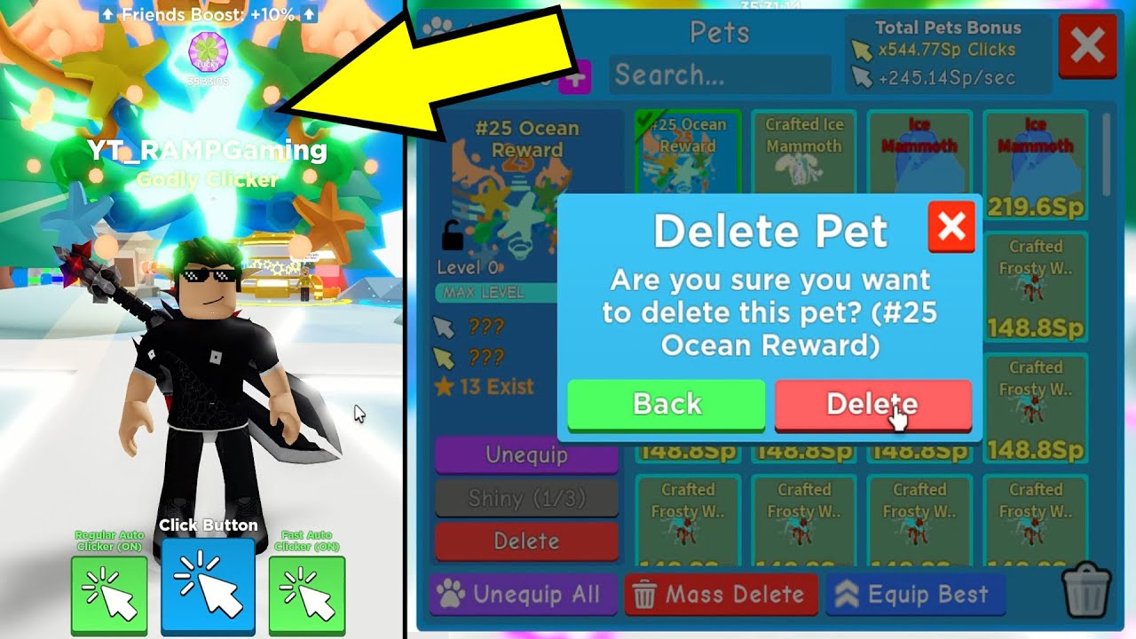 I DELETED MY TOP 25 LB PET?! Clicker Simulator (Roblox) I Deleted My ...