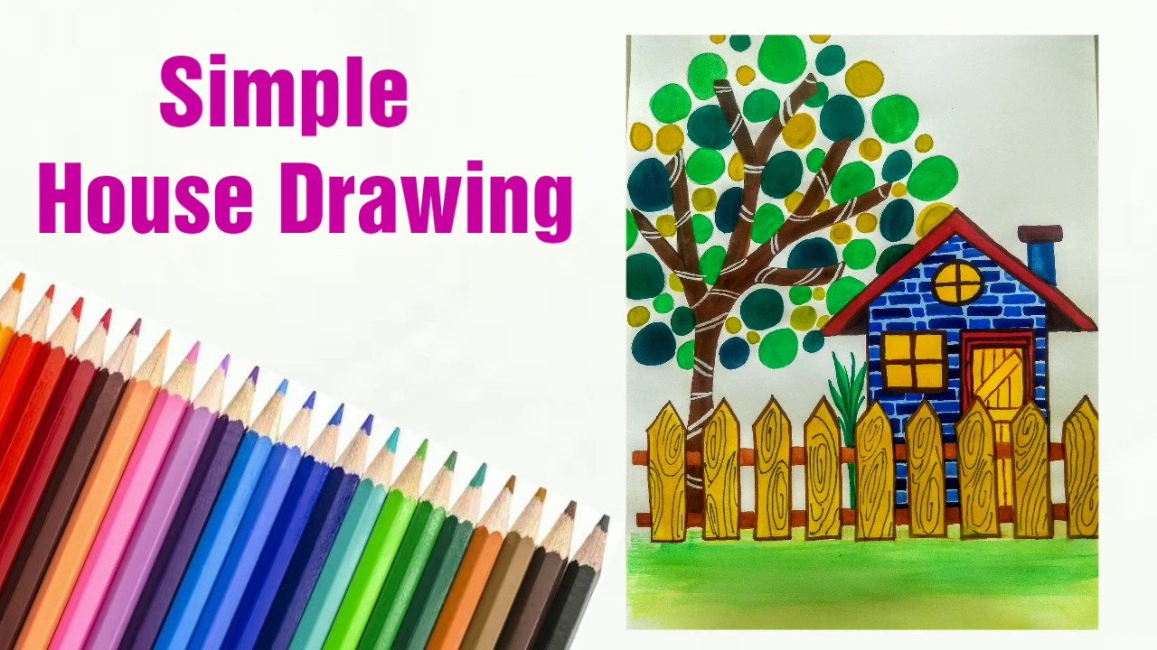 How to Draw Simple House Drawing | Step by Step | Learn House and Tree ...