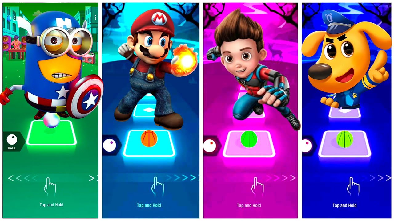 Minions vs Mario vs PAW Patrol vs Sheriff Labrador Tiles Hop - YouTube