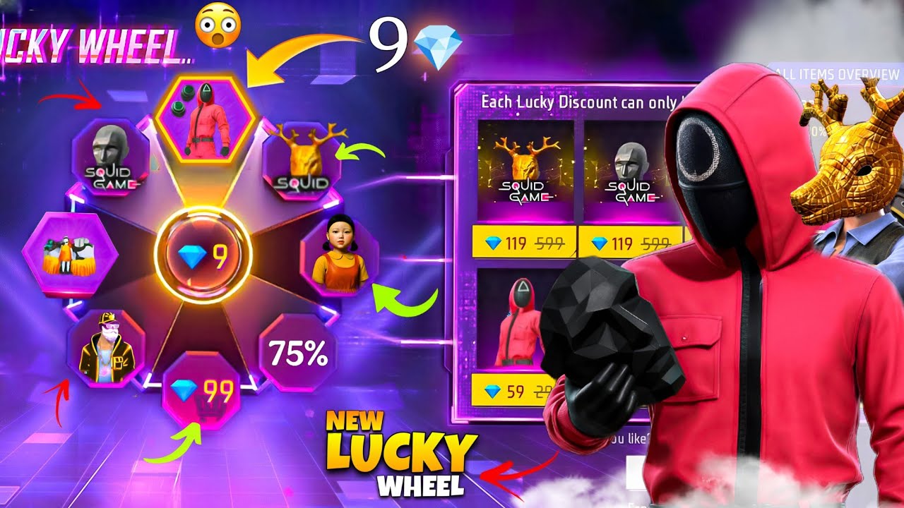 9 💎Diamonds Only Squid Game Masks 😱 Lucky Wheel Event Full Review 💀 Duo ...