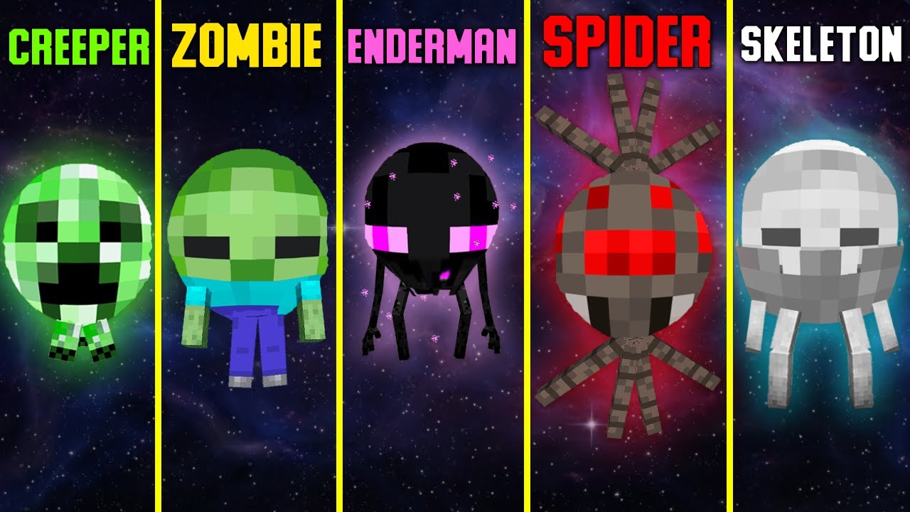 MOBS PLANETS : ZOMBIE CREEPER ENDERMAN SKELETON SPIDER IN MINECRAFT ...