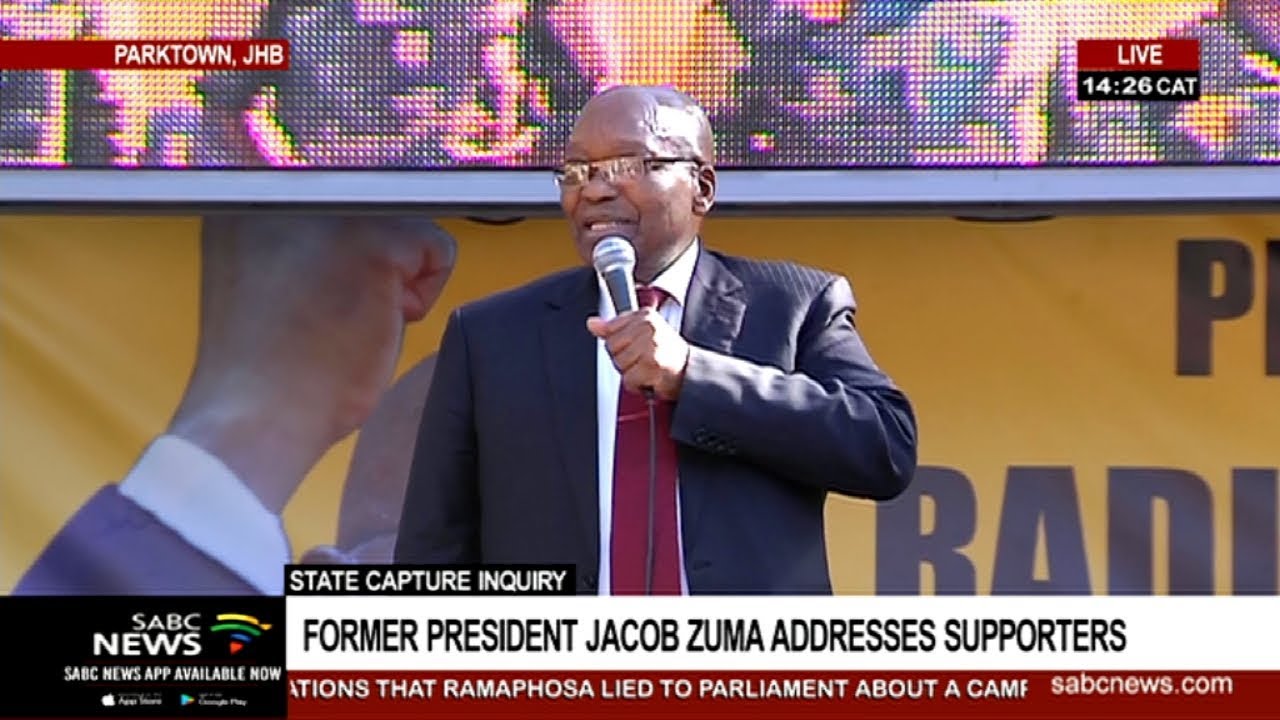 Jacob Zuma addresses supporters outside State Capture venue - YouTube