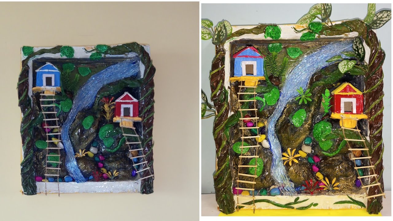 Artificial waterfall making at home l wall decor idea l waterfall ...