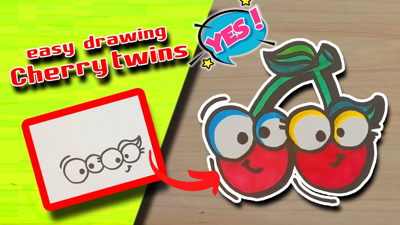 easy drawing Cherry twins, funny and happy drawing - YouTube