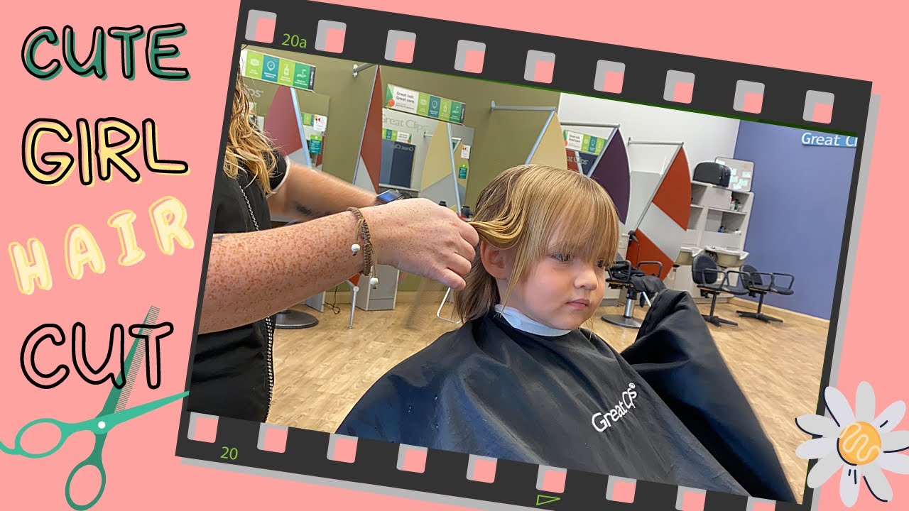 Cute Little Girl Gets A Haircut For School | Short Bob Cut With Bangs ...