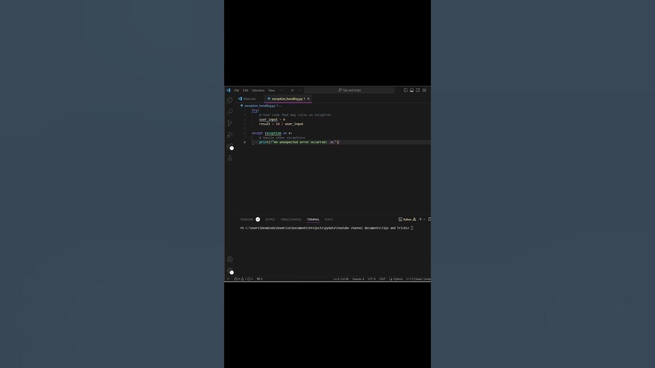 Tips And Tricks Exception Handling Under 1 Minute Pythonic Advancedpythonexceptionhandling 