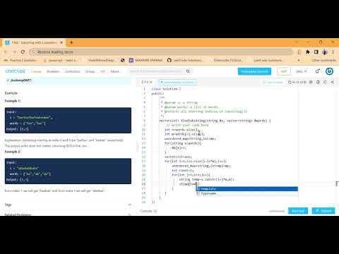 1362 · Substring with Concatenation of All Words | LeetCode | C++ - YouTube