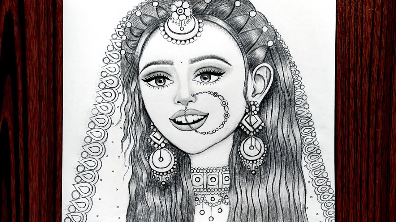 Beautiful Traditional bride drawing | Girl with beautiful hairstyle ...