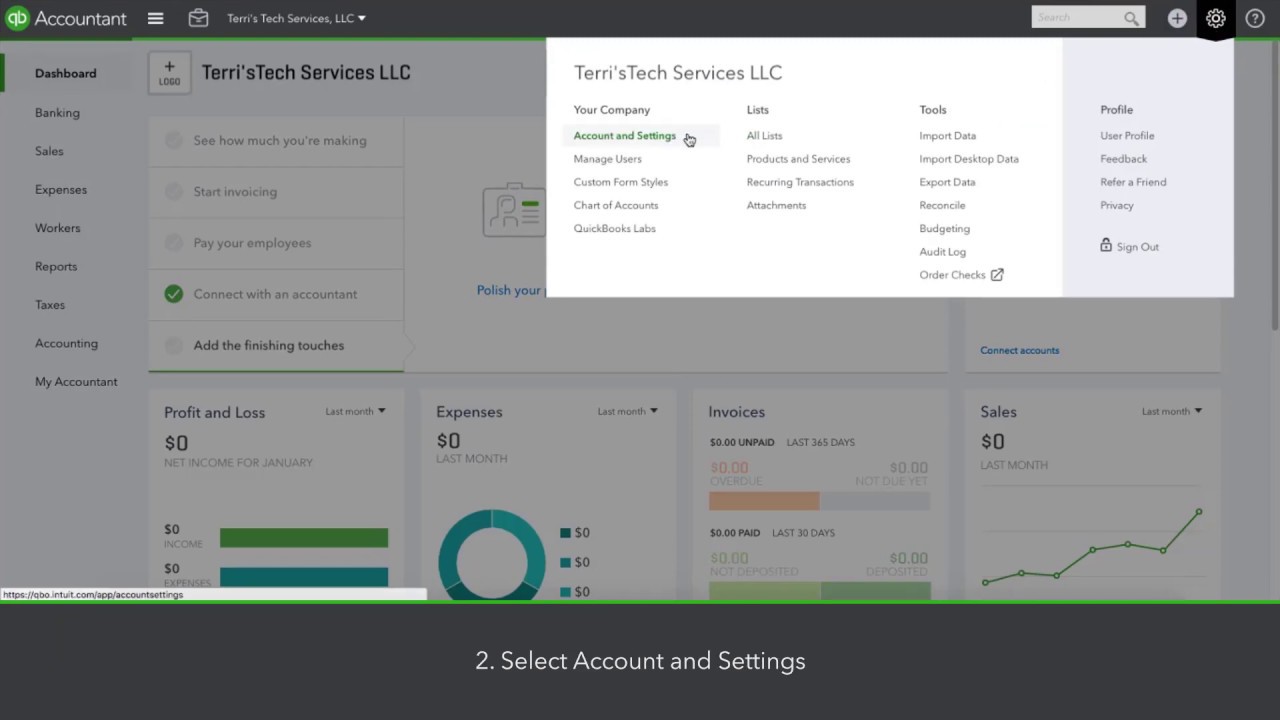 Quickbooks Online Changing Company Setting - YouTube