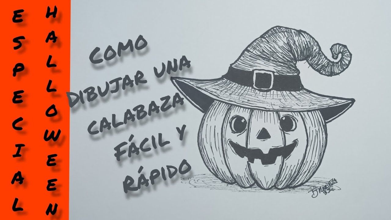 Como dibujar una calabaza Halloween paso a paso fácil.How to draw a ...