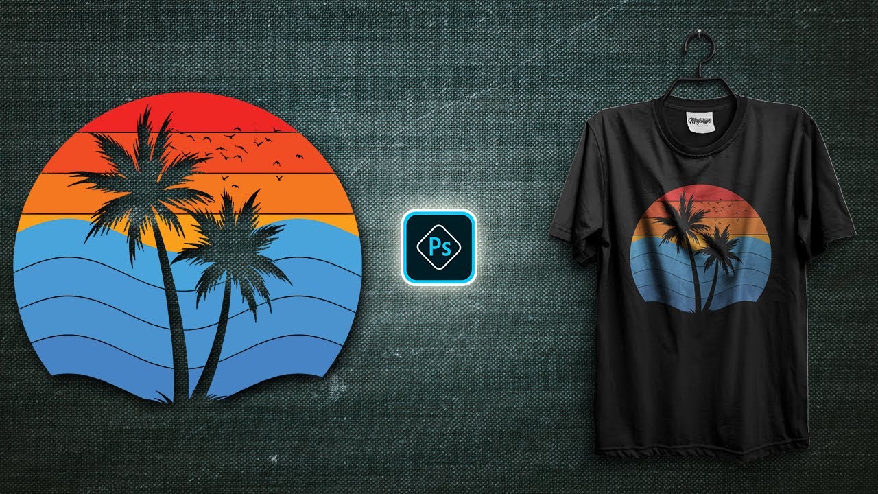 How To Make Vintage Retro T-Shirt Design | Retro Beach Sunset T-Shirt ...